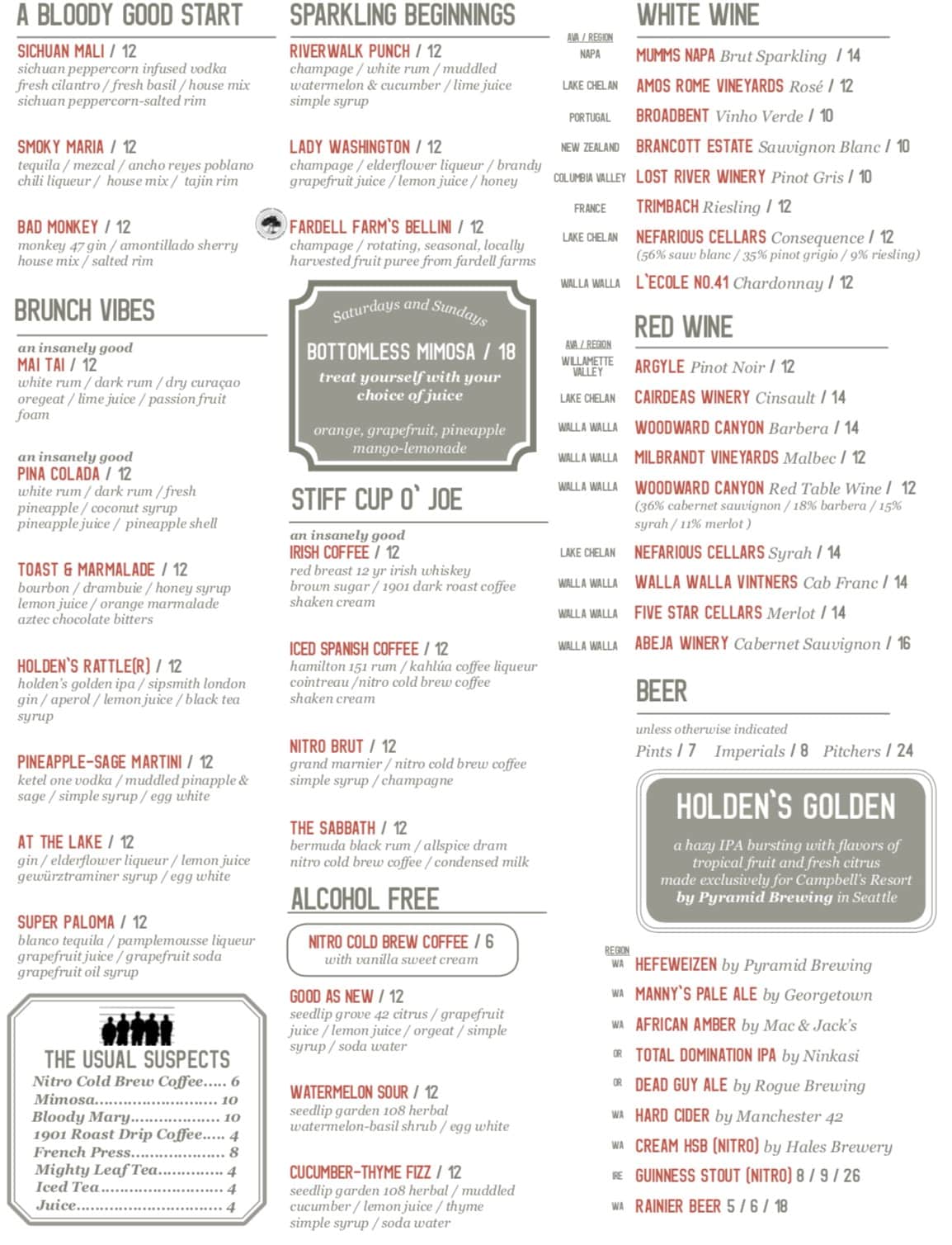 Cocktail Menus | Campbell's Resort